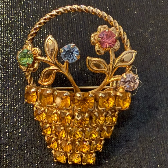 Jewelry | 196 Vintage Multicolor Rhinestone Flower Basket Pin Brooch 1 ...